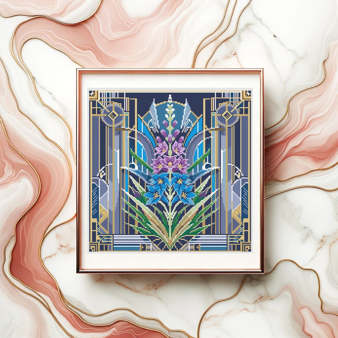 Art Deco Larkspur July Birth Flower Cross Stitch Pattern - Etsy