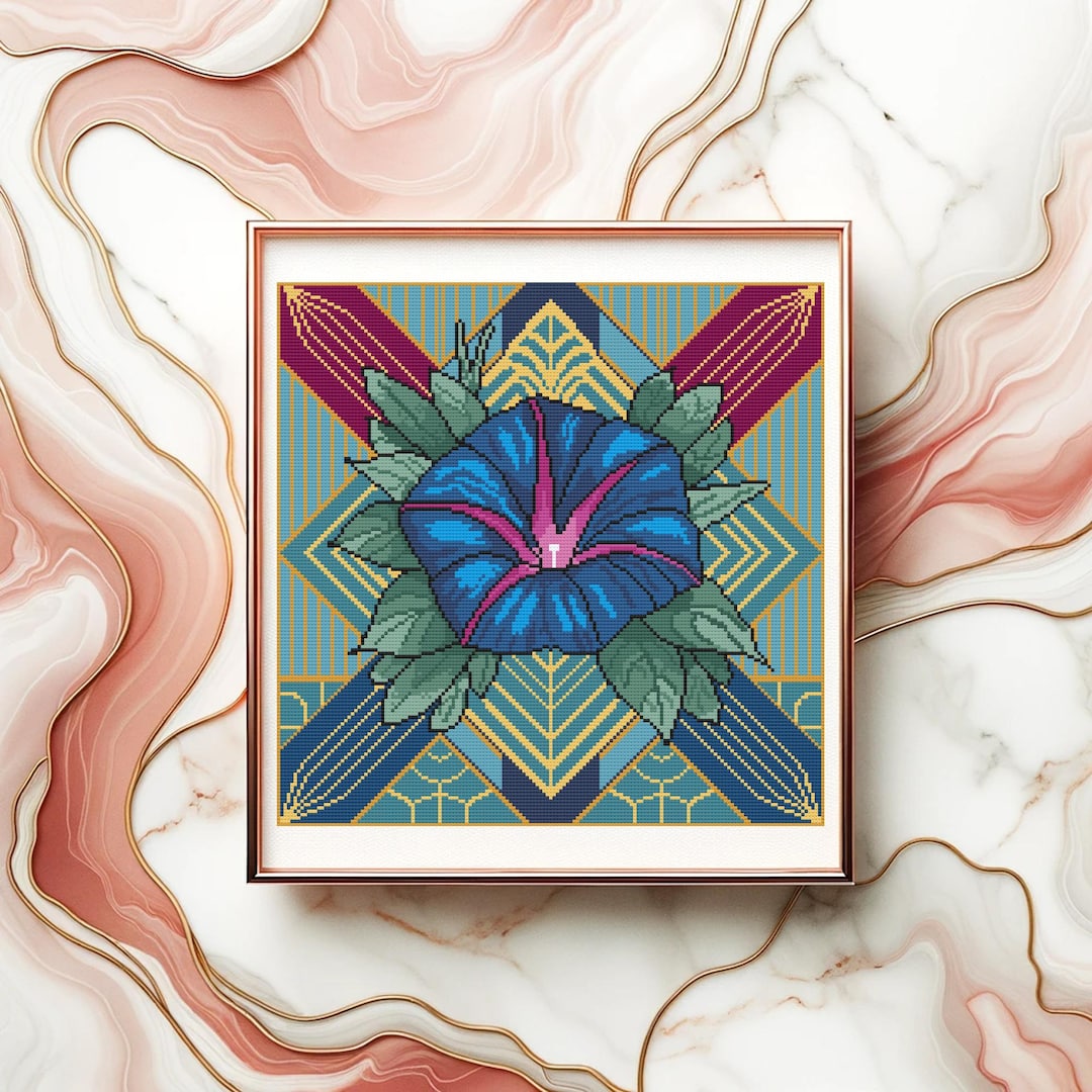Art Deco Morning Glory September Birth Flower Cross Stitch Pattern - Etsy