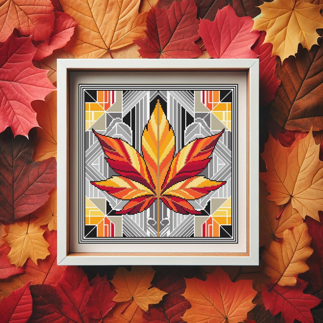 Art Deco Fall Autumn Leaf Cross Stitch Pattern - Etsy