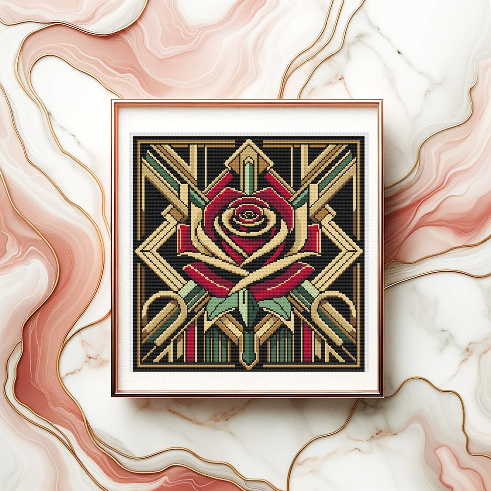 Art Deco Rose June Birth Flower Cross Stitch Pattern - Etsy
