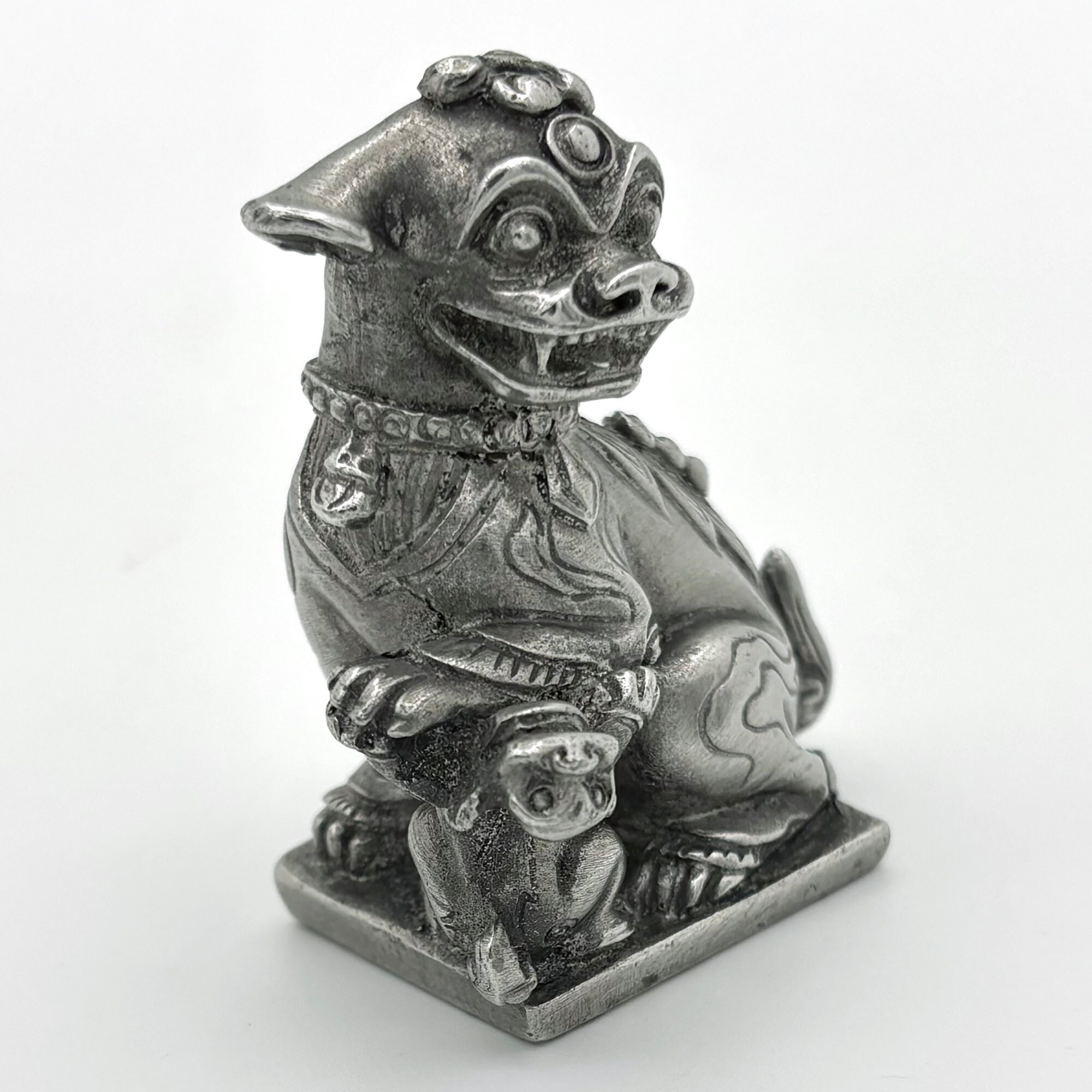 Rare Foo Dog Figurine, Solid Fine Pewter, Intricately Carved, 2" X 1 ...