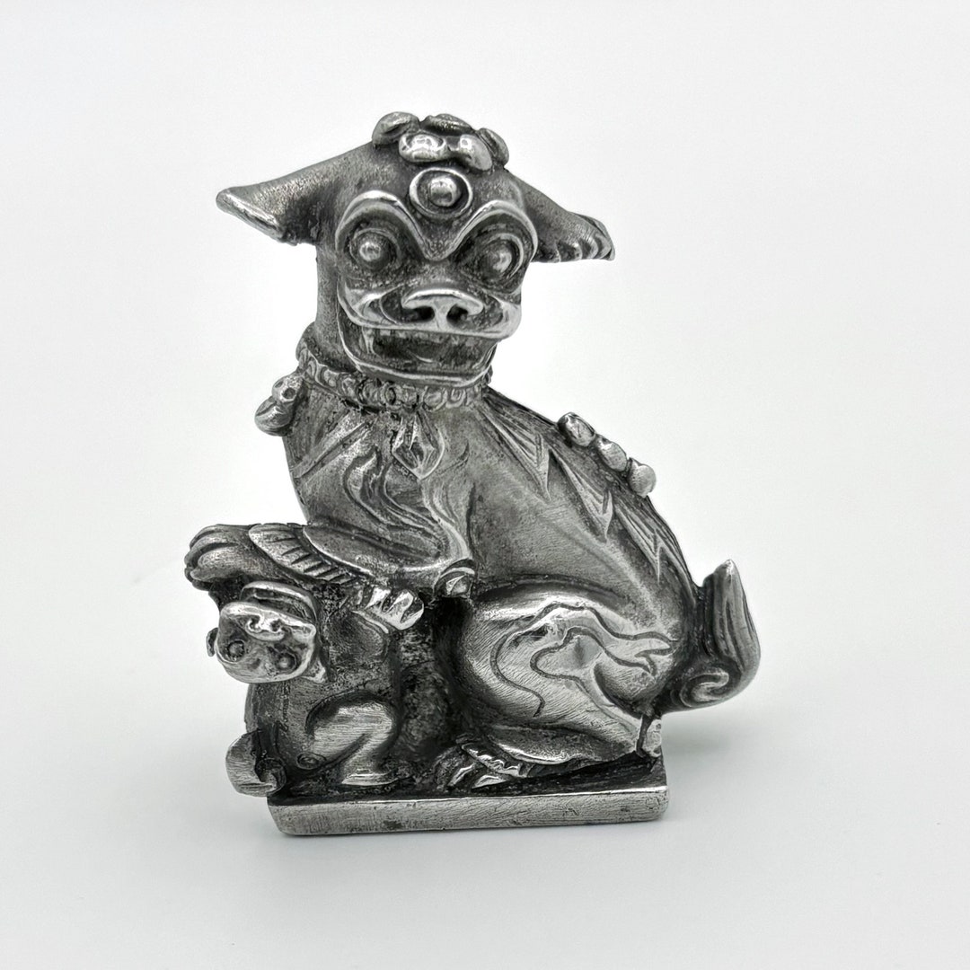 Rare Foo Dog Figurine, Solid Fine Pewter, Intricately Carved, 2 X 1 ...