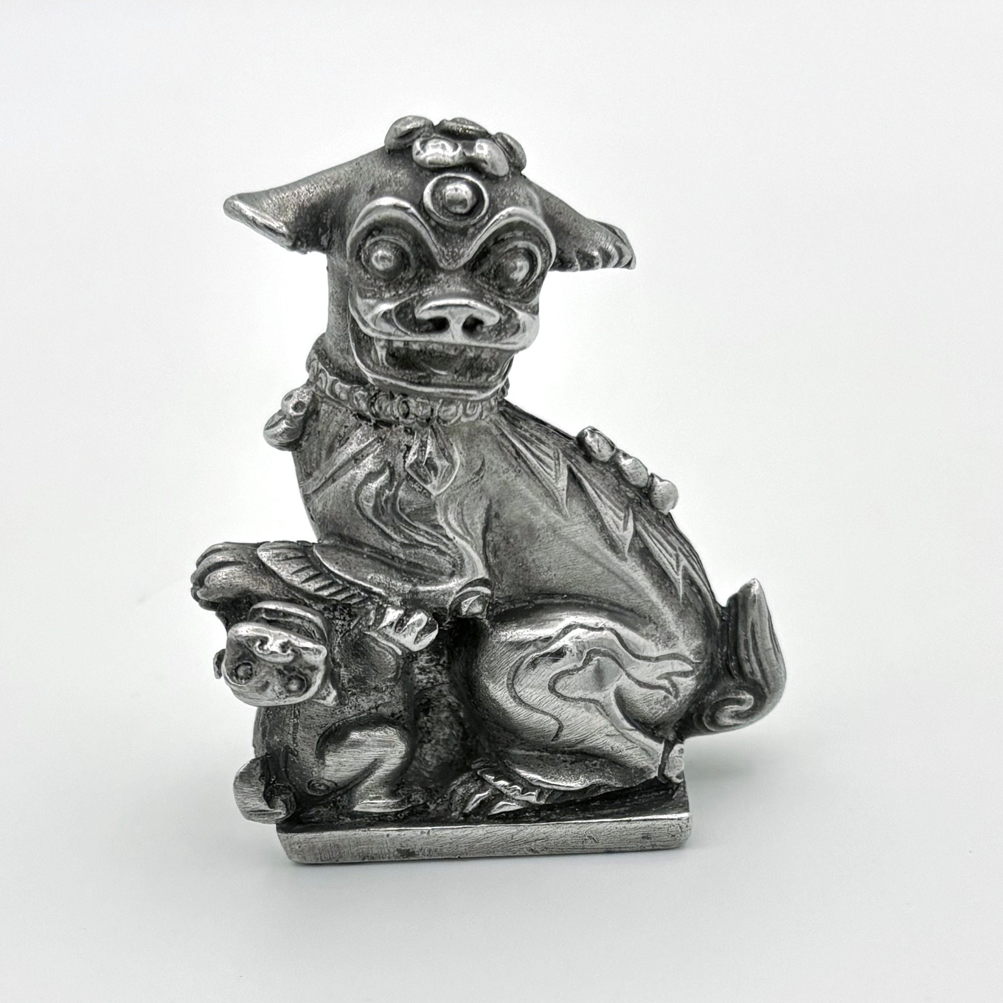 Rare Foo Dog Figurine, Solid Fine Pewter, Intricately Carved, 2" X 1 ...