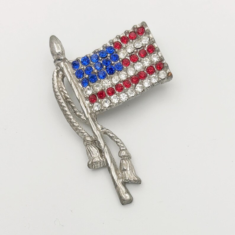 Vintage American Flag Pin With Rhinestones, 1.125" X 2", 1970s - Etsy