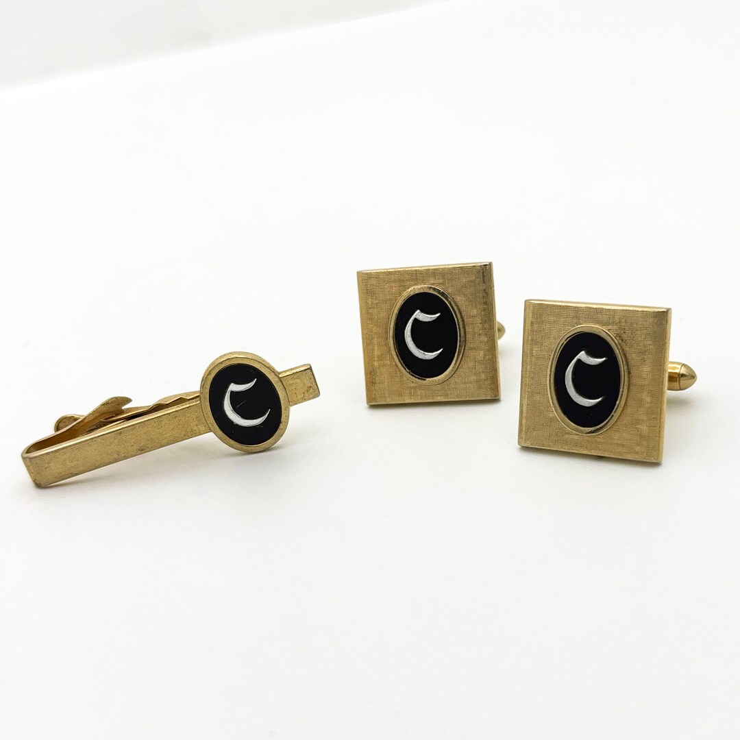 Vintage Set of SWANK Cufflinks With Tiepin, Monogrammed 'C', Textured ...