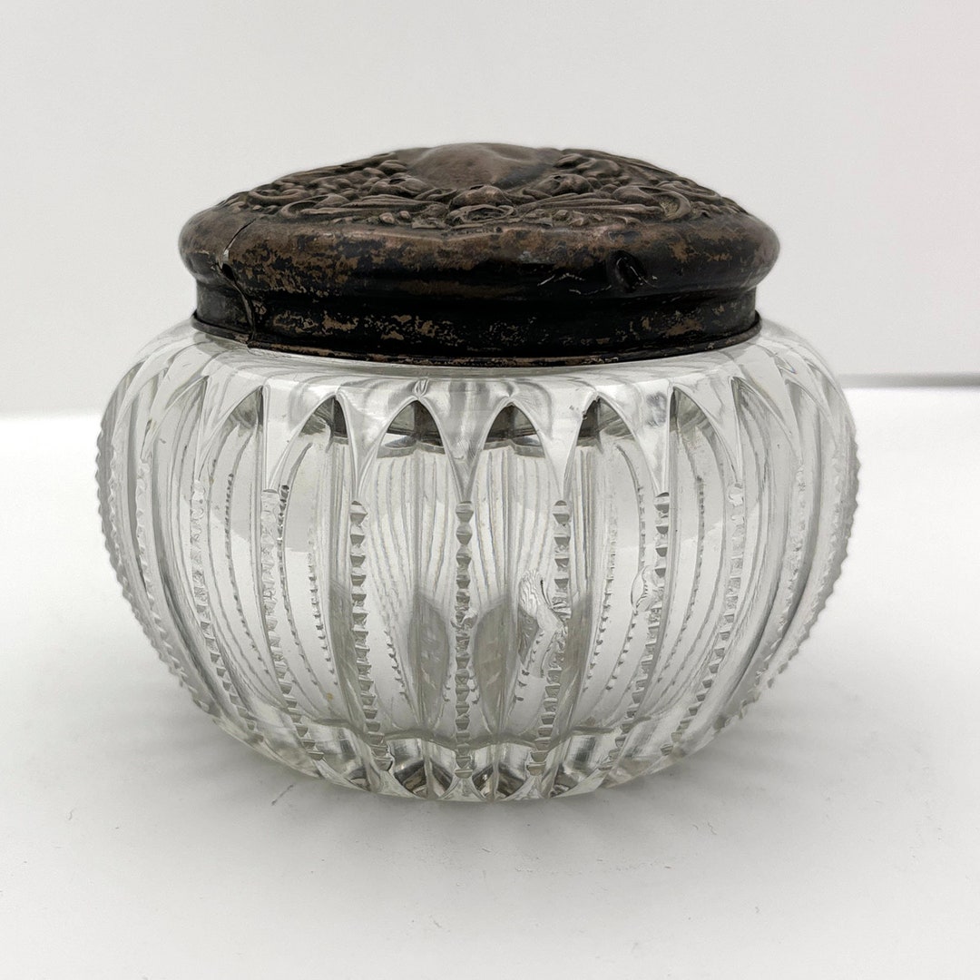 Antique Victorian Hair Receiver: Sterling Silver Repoussé Lid, Glass ...