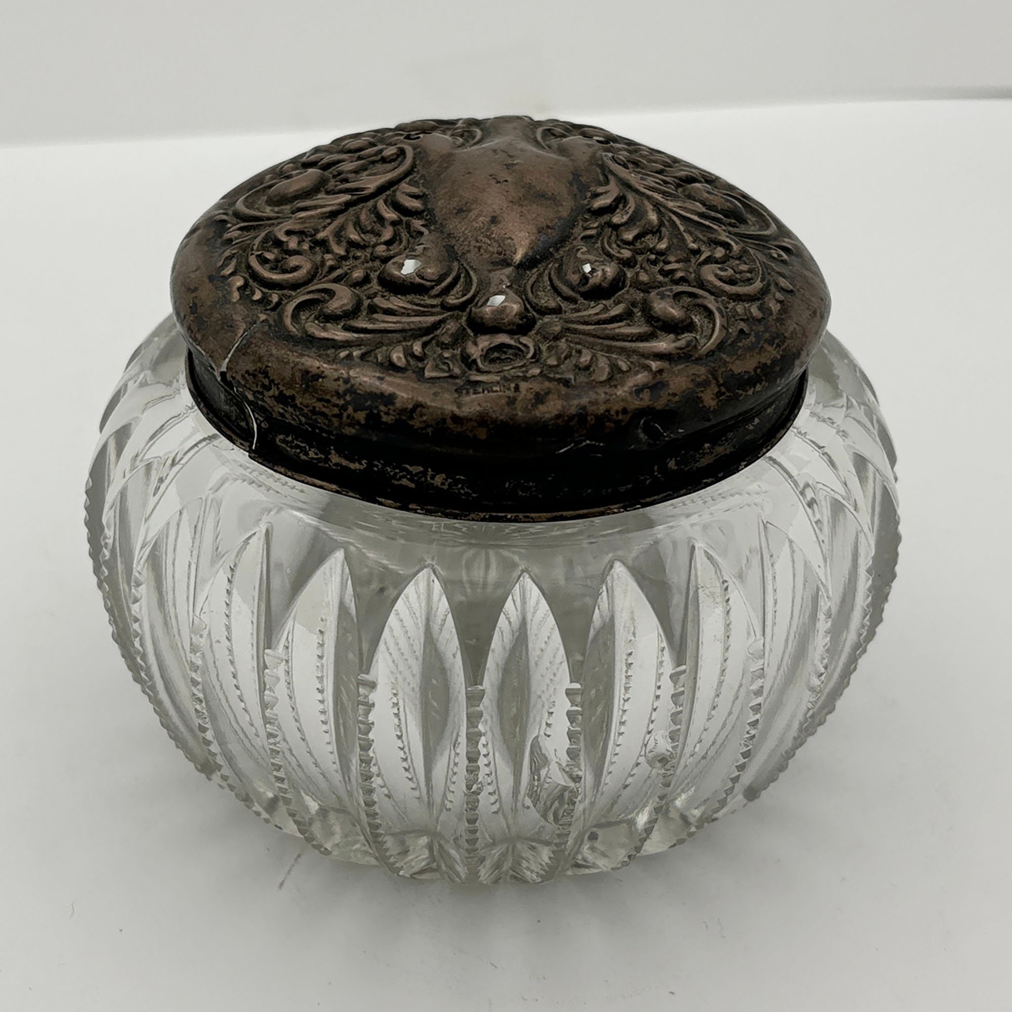 Antique Victorian Hair Receiver: Sterling Silver Repoussé Lid, Glass ...