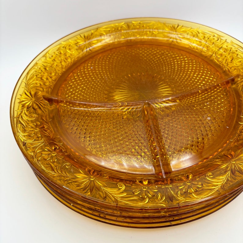 Very Rare Vintage Indiana Glass Co. Amber Grill Plates, 1940s, 10.5 ...