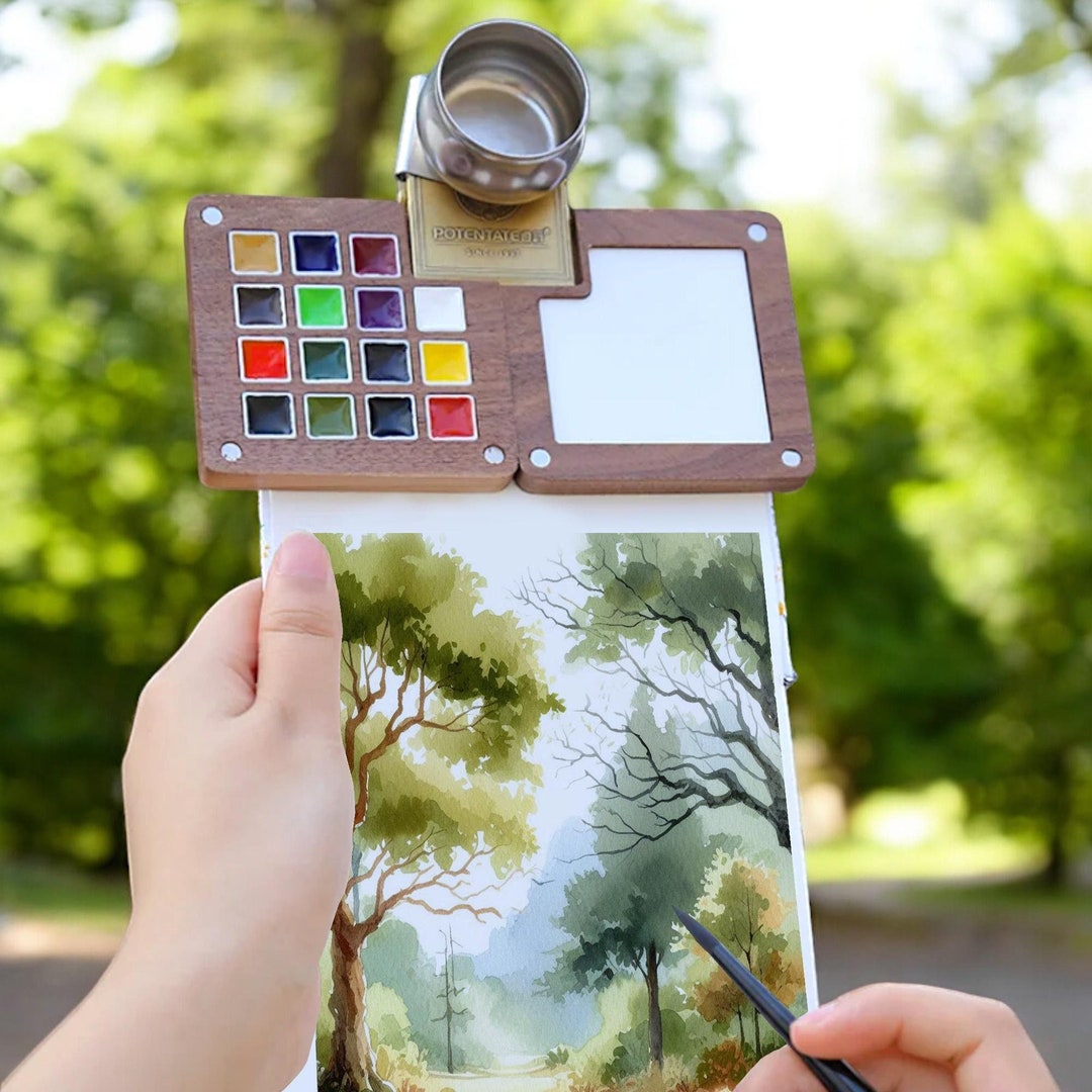 Wooden Watercolor Palette, Portable Paint Palette, Travel Watercolour ...