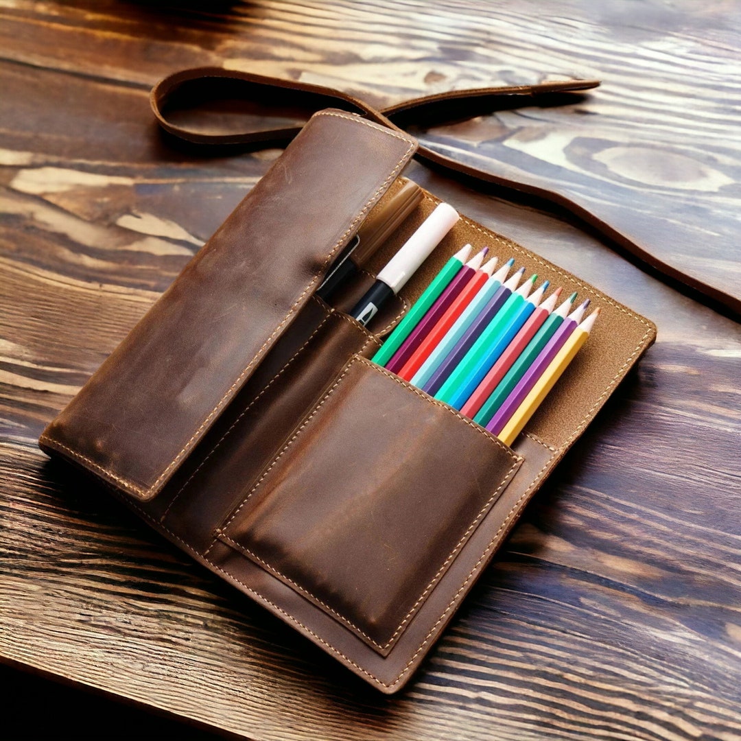 Leather Pencil Case, Rolling Pen Case, Roll up Pencil Case, Leather Pen ...