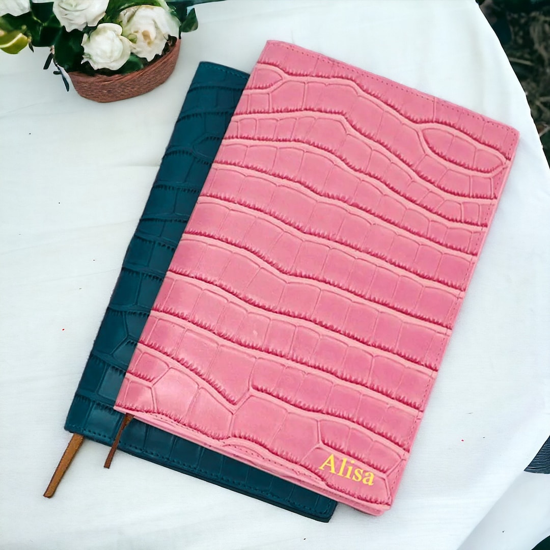 Personalised Leather A5 Notebook Cover, Custom Journal Book Cover, Croc ...