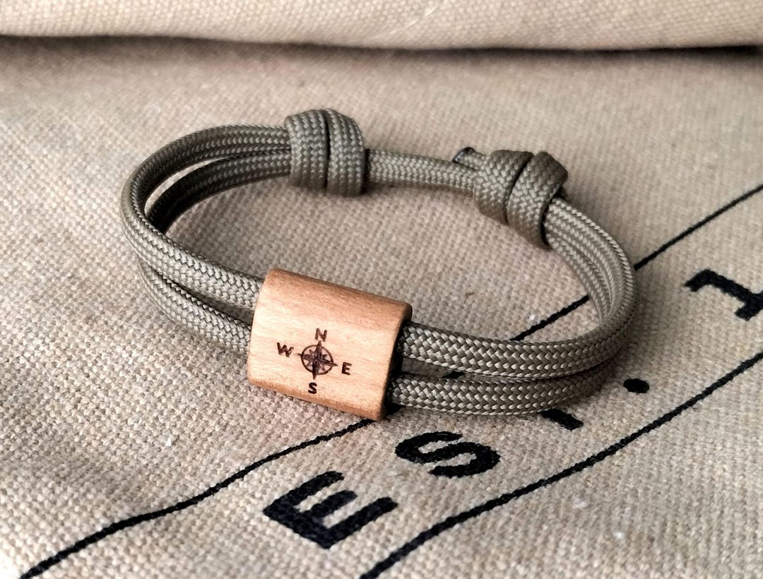 Compass Motif Paracord Bracelet – Rustic Wristband for Him – Handmade ...