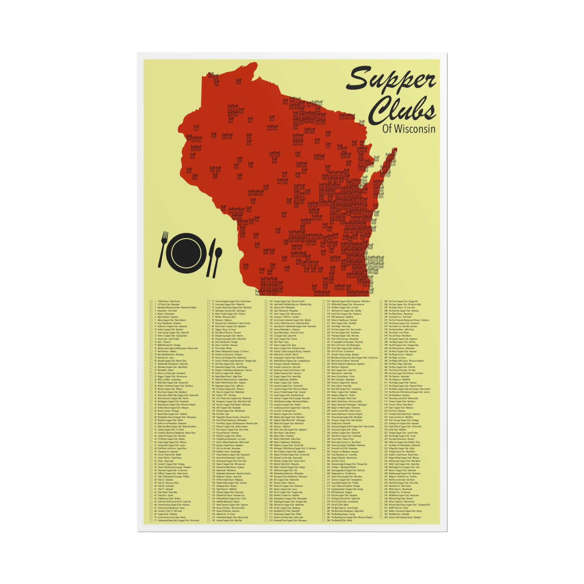 Wisconsin Supper Club Map - 11x17 Rolled Posters - Etsy