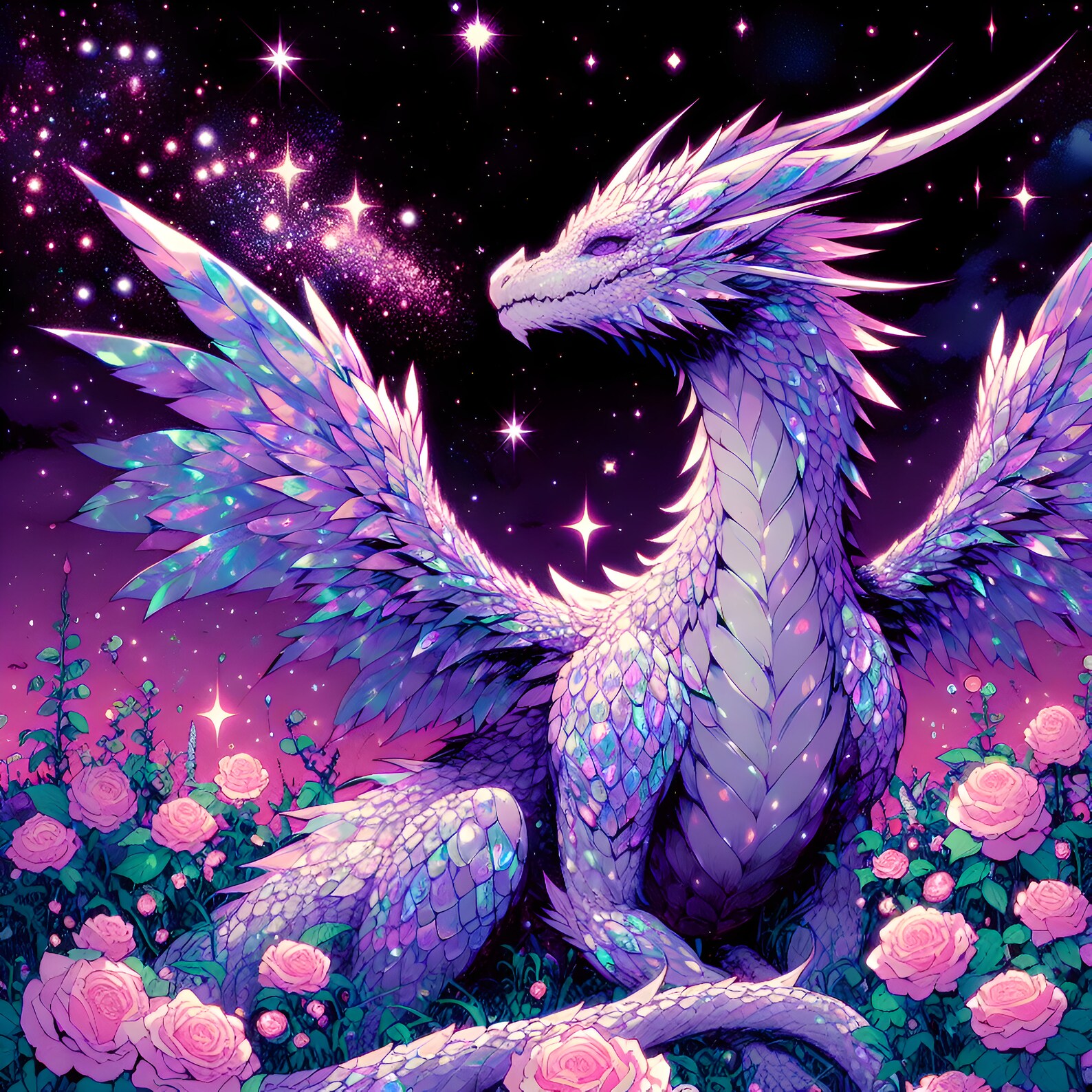 Opal Crystal Dragon Poster Glittering Dreamy Cosmic Fantasy Art Wall ...