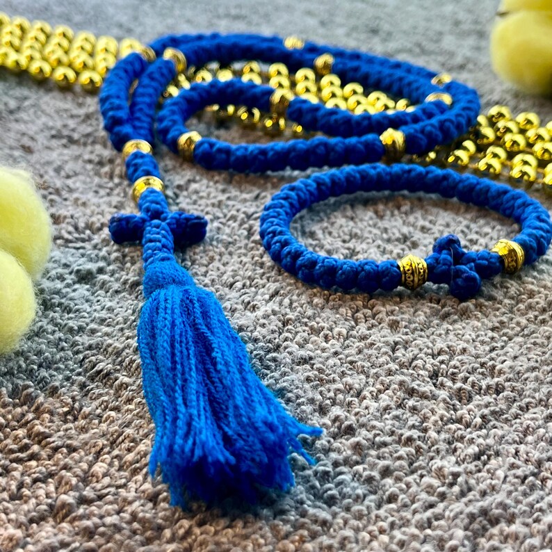 Orthodox Blue Prayer Rosary 100 Knots, Brojanica, Christian Komboskini ...