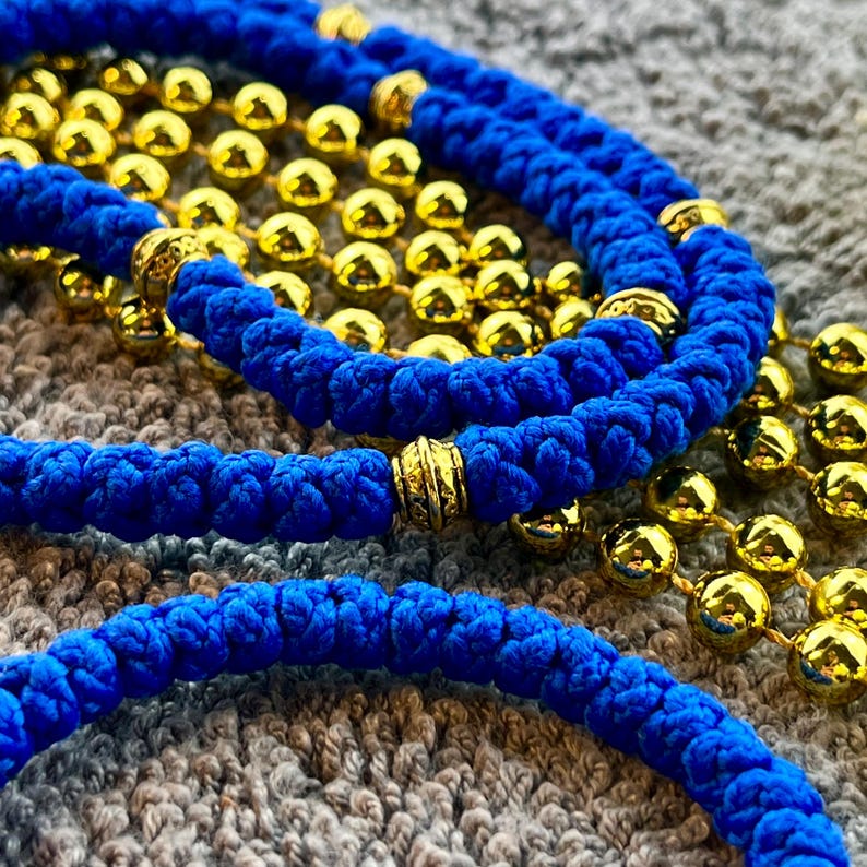 Orthodox Blue Prayer Rosary 100 Knots, Brojanica, Christian Komboskini ...