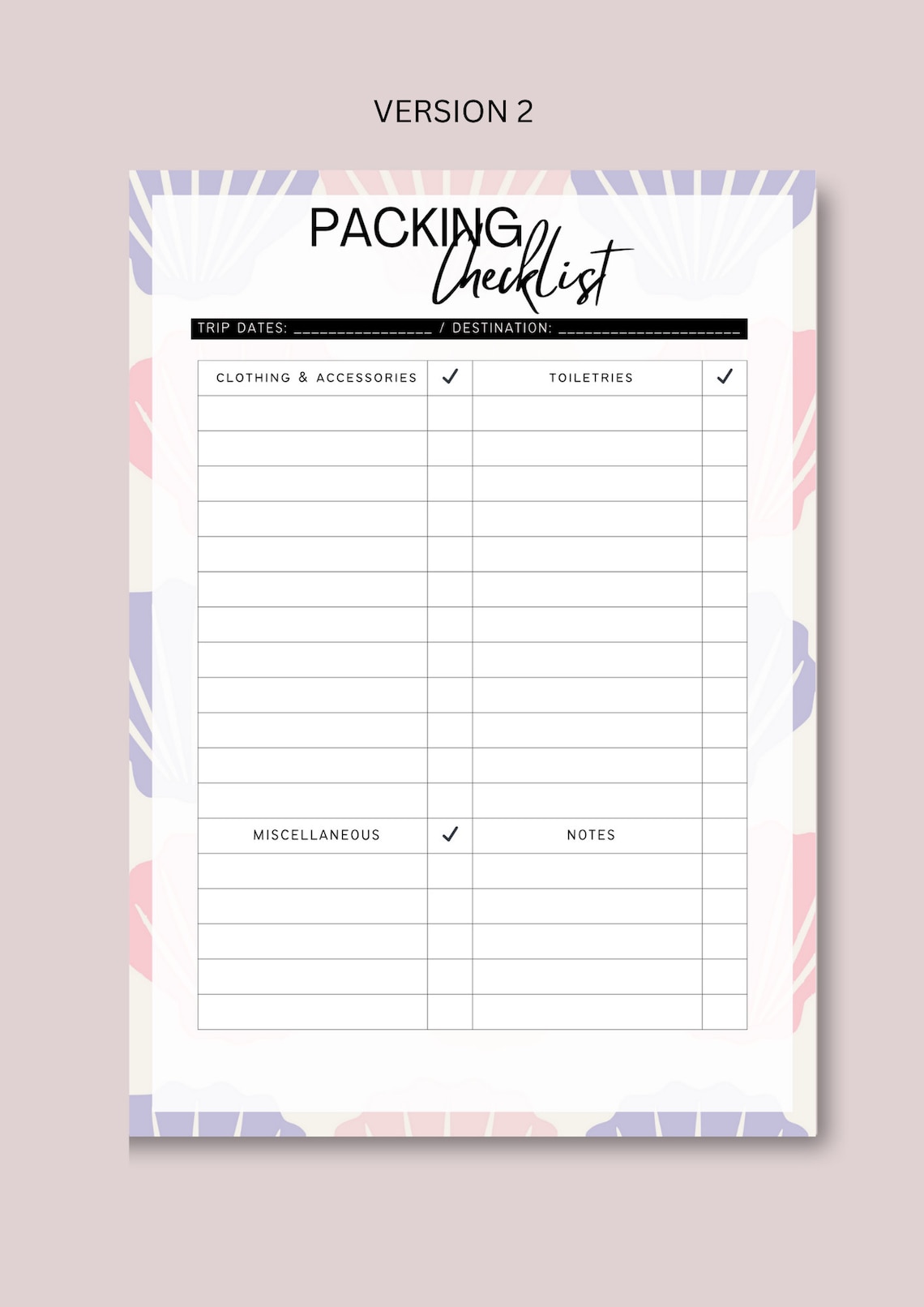 Simple Packing Checklist Printable, Vacation Planner, Road Trip Checklist, Travel Packing List ...