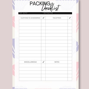 Simple Packing Checklist Printable, Vacation Planner, Road Trip ...