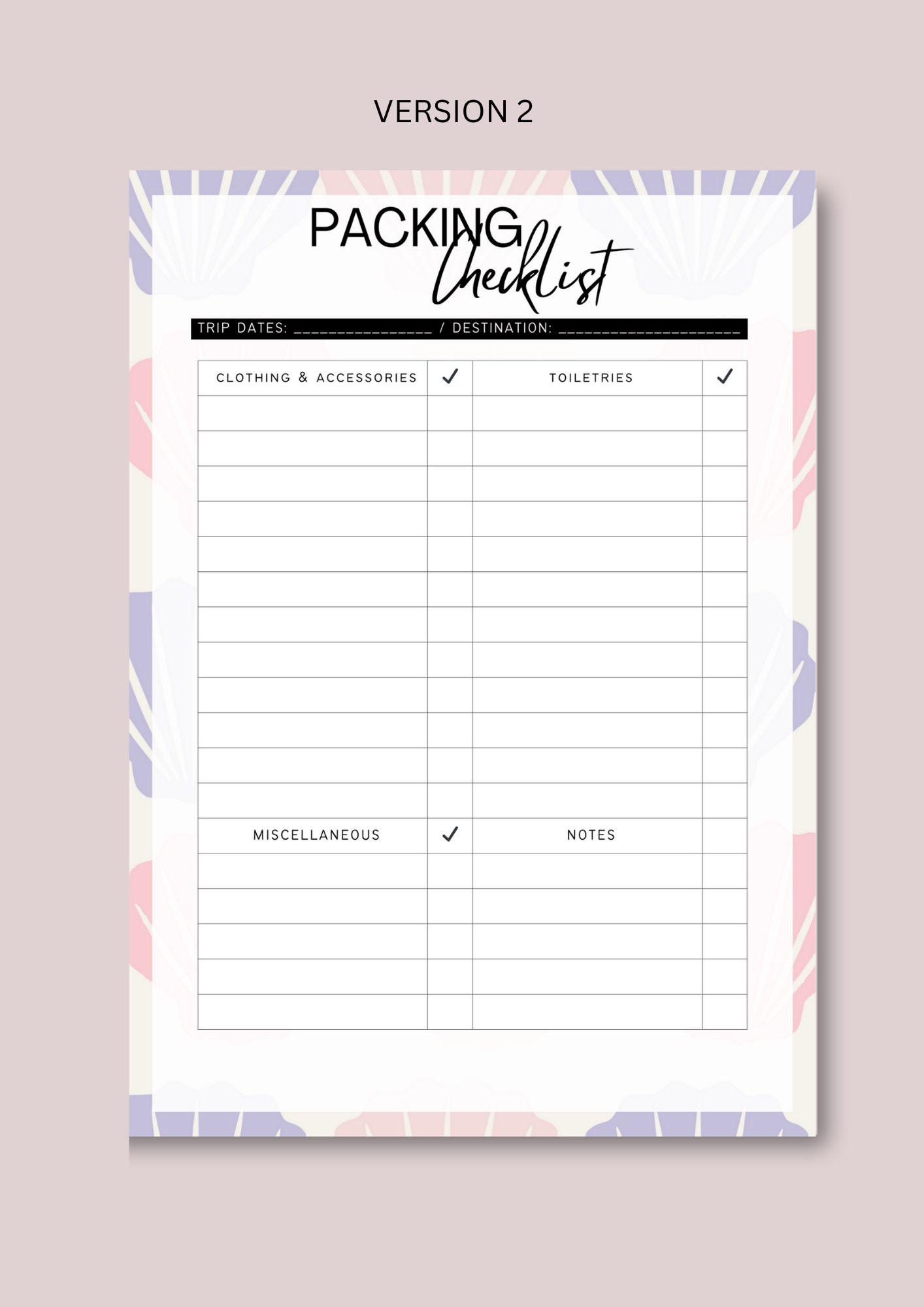 Simple Packing Checklist Printable, Vacation Planner, Road Trip ...