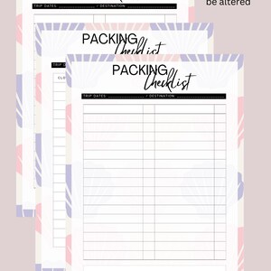 Simple Packing Checklist Printable, Vacation Planner, Road Trip Checklist, Travel Packing List ...