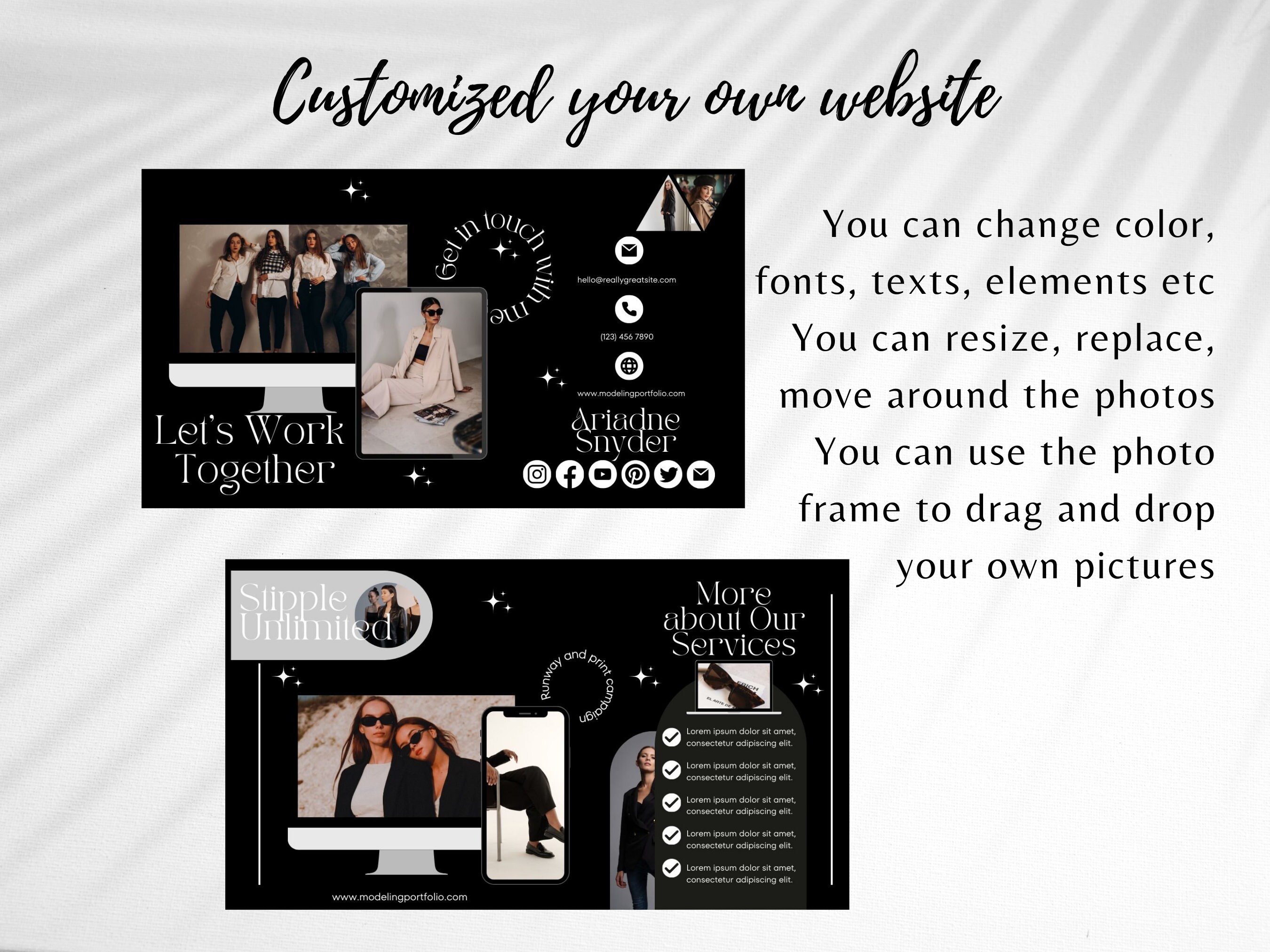 Modeling Portfolio Template Canva, Website Template, Content Creator ...