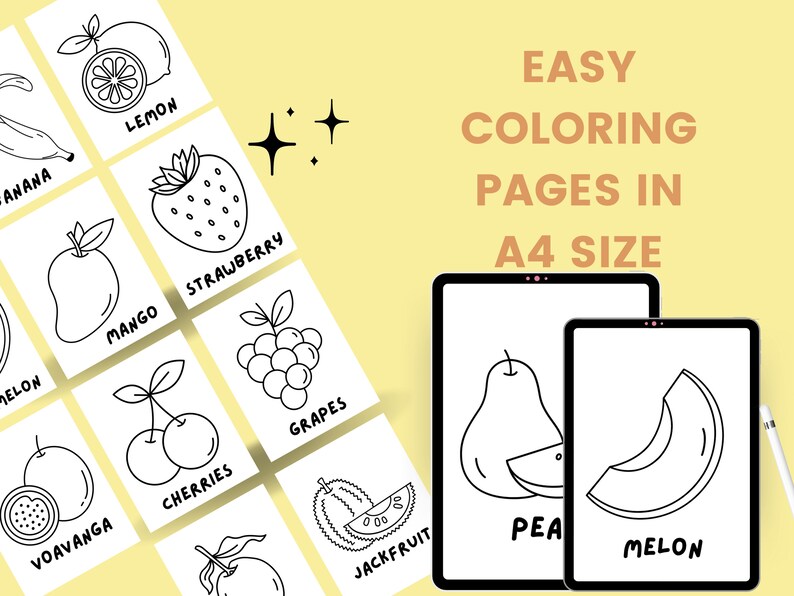 Fruits Coloring Printable Pages for Kids: Toddler Preschool ...