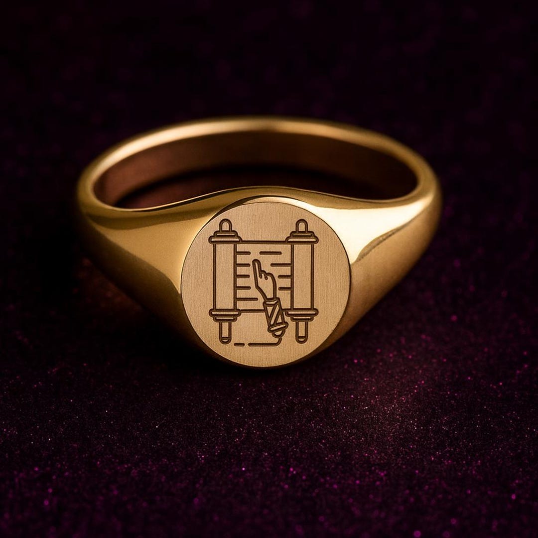 Sterling Silver Torah Scroll Signet Ring – Engraved Jewish Yad Symbol ...