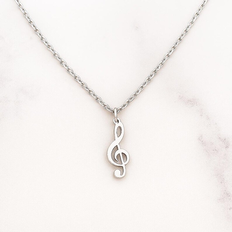Sterling Silver Treble Clef Necklace: Minimalist Music Note Pendant - Etsy