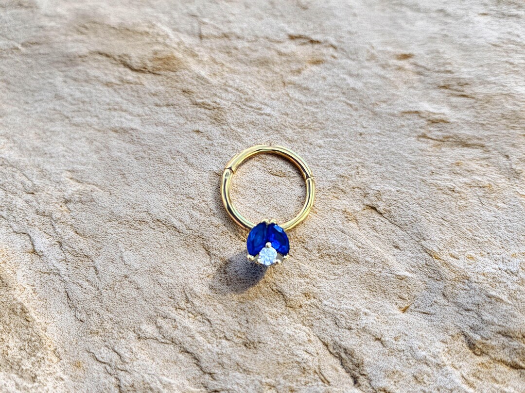 14K Gold Blue Zircon Trio Hoop – Solid Gold Cartilage Piercing for ...
