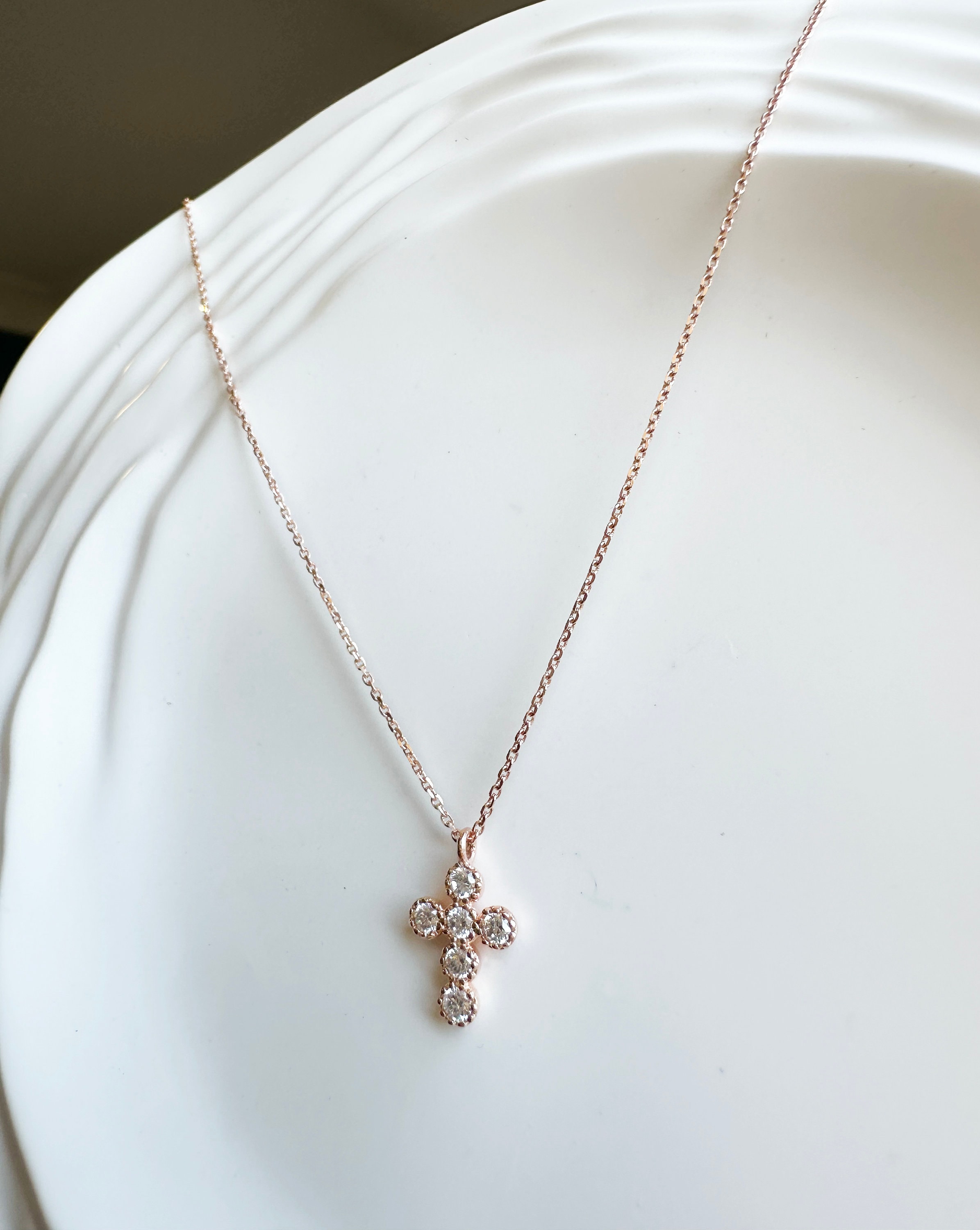 Crystal Bubble Cross Necklace Tiny Cross Pendant Mini Cross Necklace ...