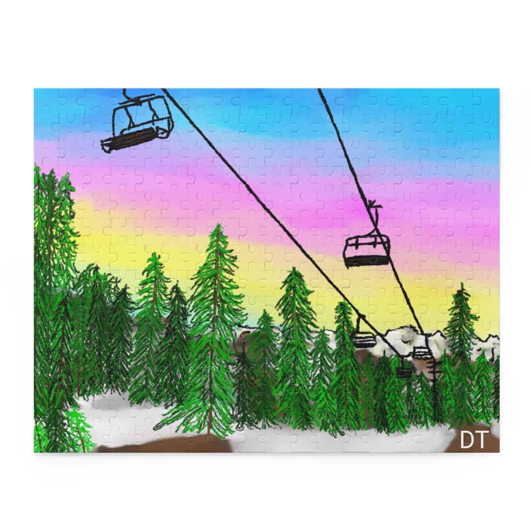 Sky Lift Snowy Puzzle, Glossy Jigsaw Puzzle, Skiing Puzzle, Winter ...