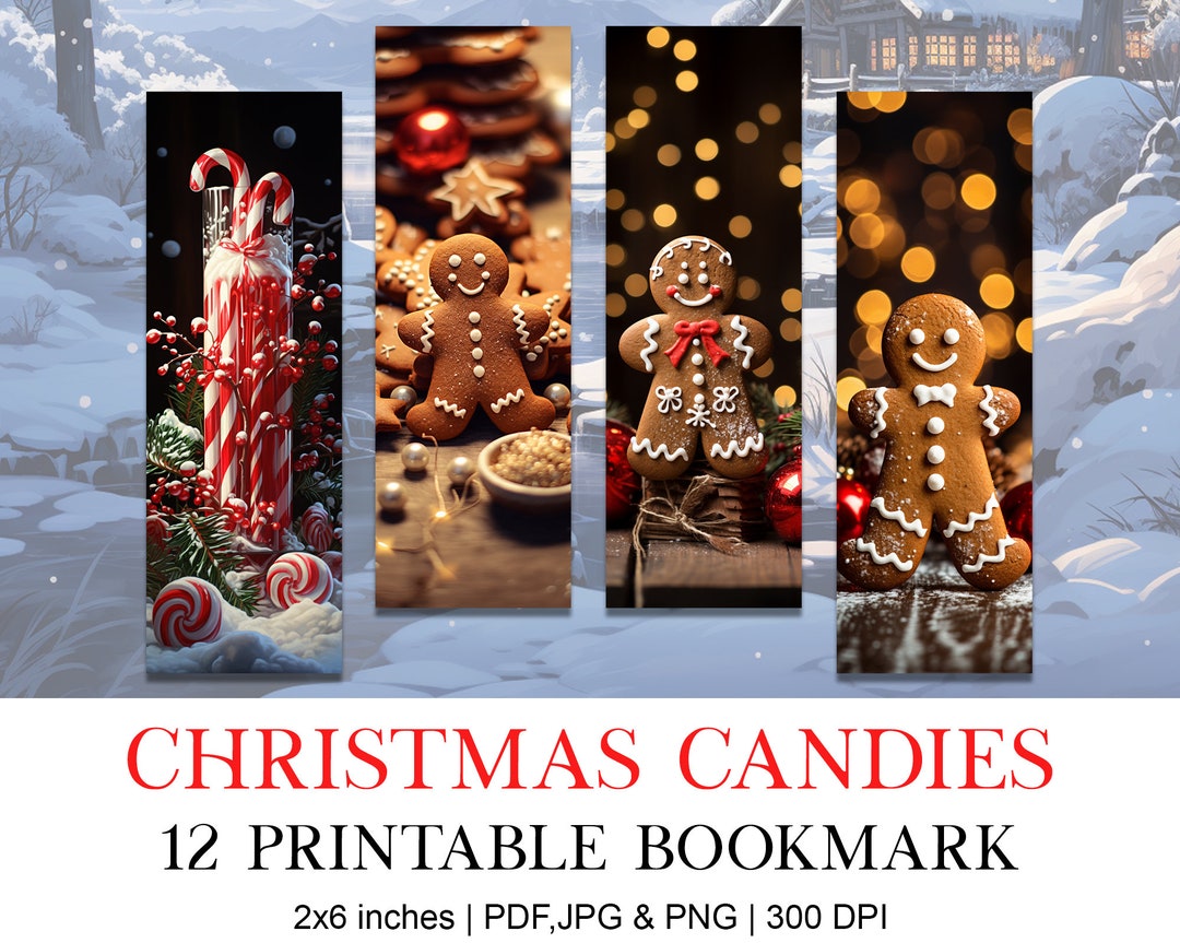 Christmas Gingerbread Candy Sweets Canes Bookmark Template - Etsy