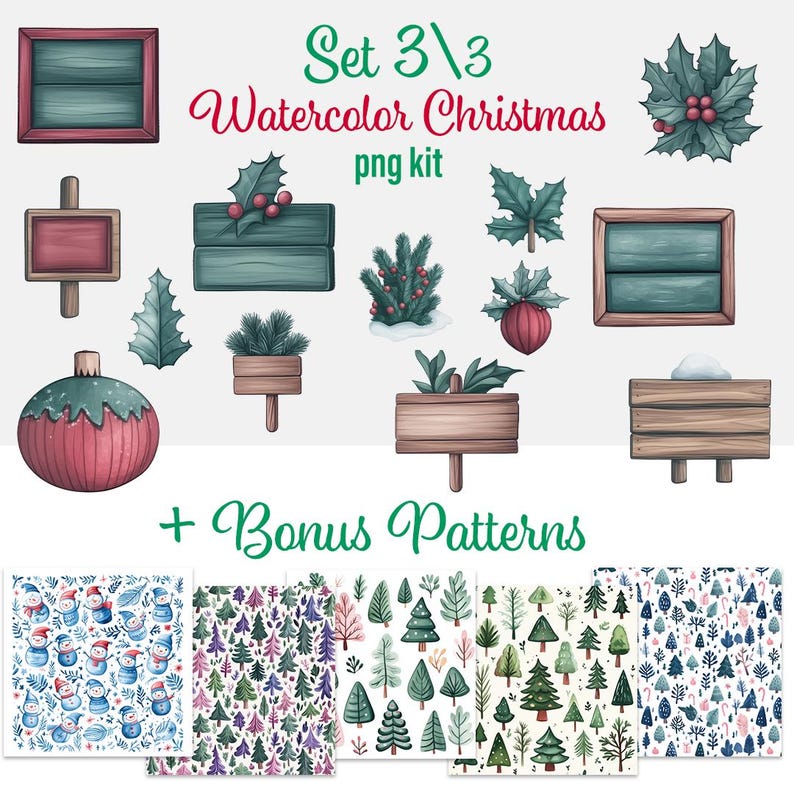 Christmas Watercolor Clipart Bundle: Holiday PNG Graphics (digital ...