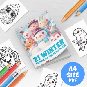 21 Cute Kawaii Winter Coloring Pages for Kids, Winter Activity Sheets ...