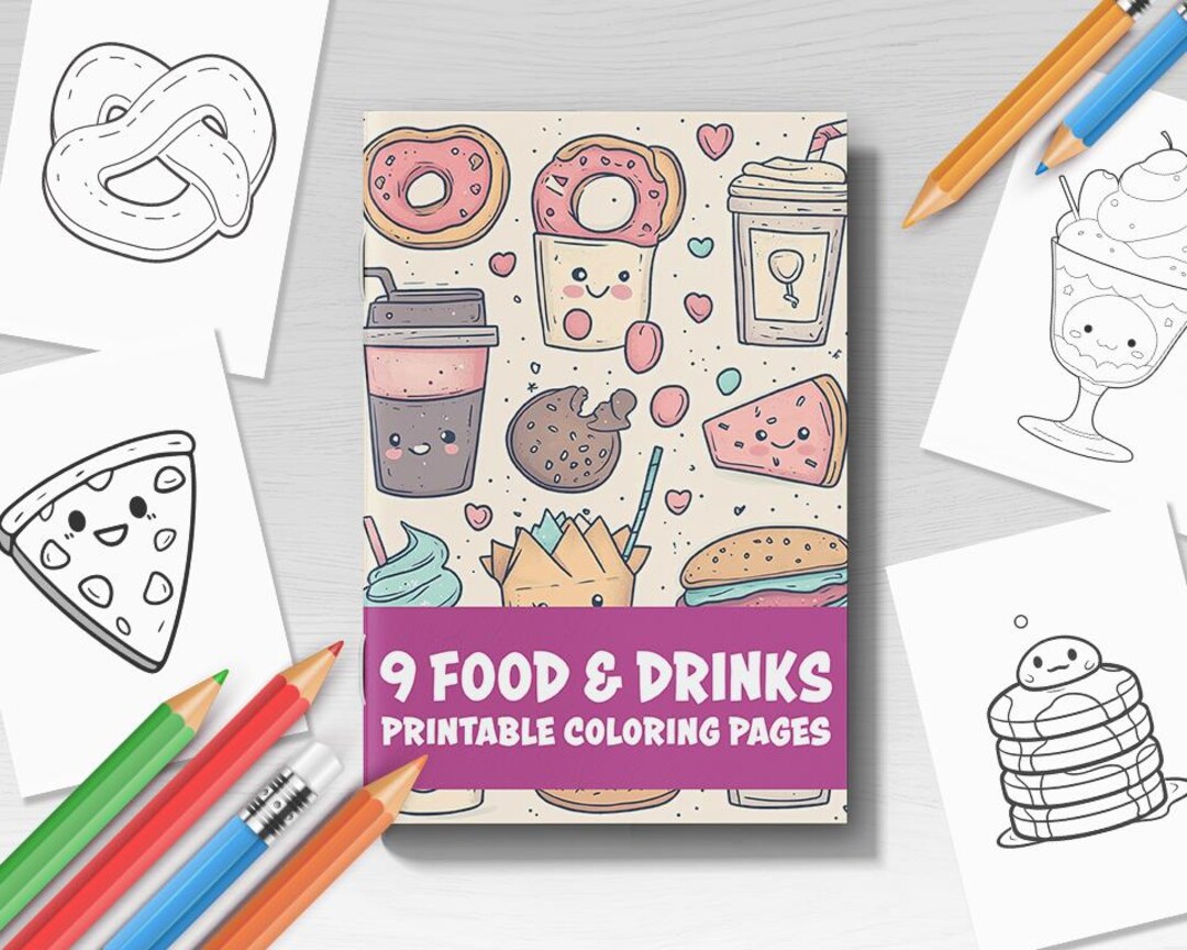 Food & Drink Coloring Book: 9 Kitchen Art Pages (printable PDF) - Etsy