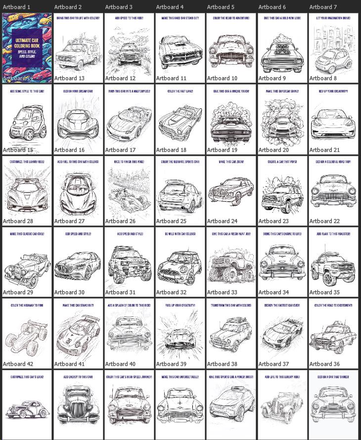 Kids Coloring Learning Pack, 40 Car Pages, Fun Vehicle Coloring Book ...