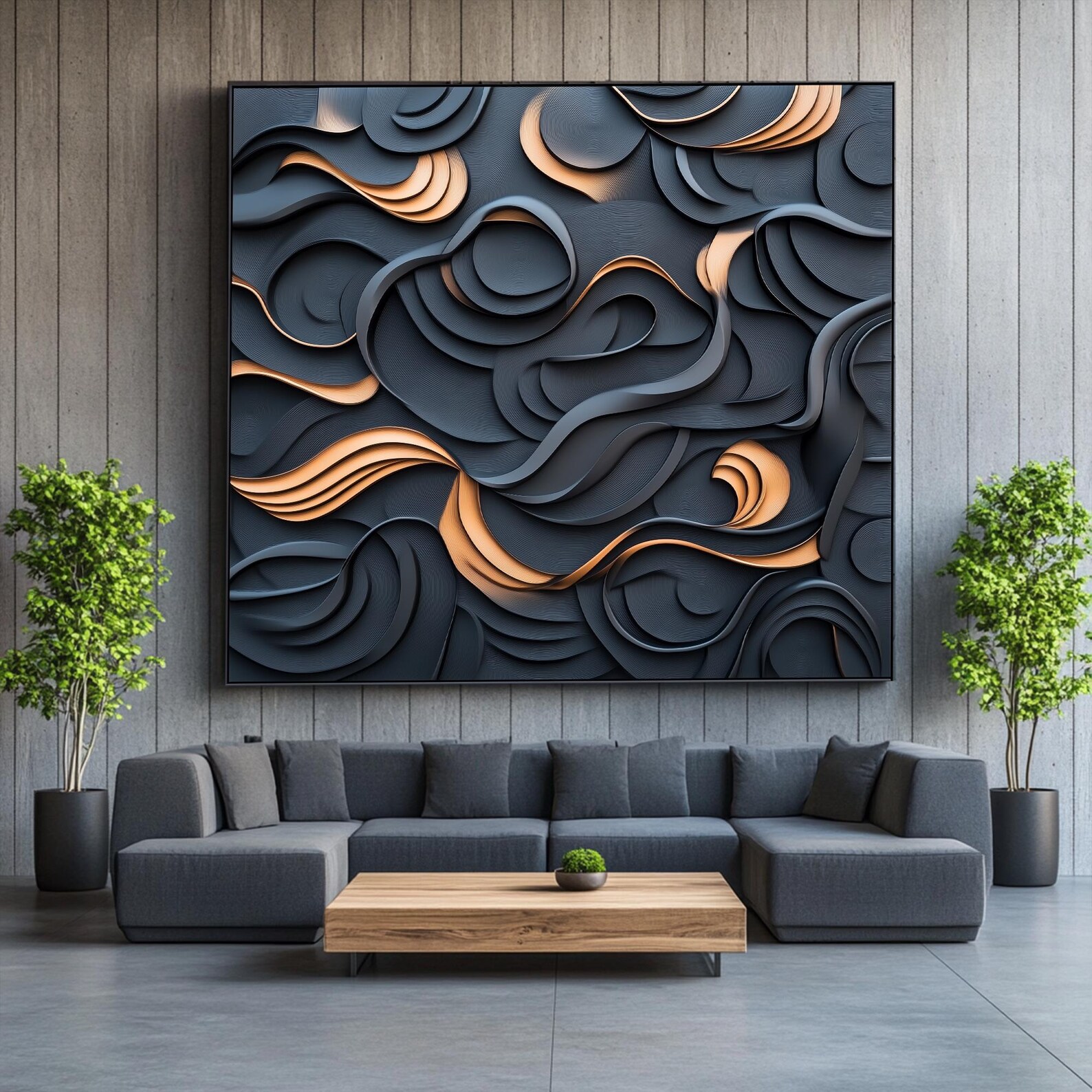 Black and Gold 7 Parametric Wall Art Panels, Modern Geometric Design in ...