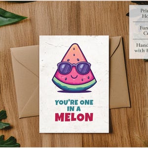 Funny Watermelon Birthday Card, One in a Melon Printable, Cute Fruit ...