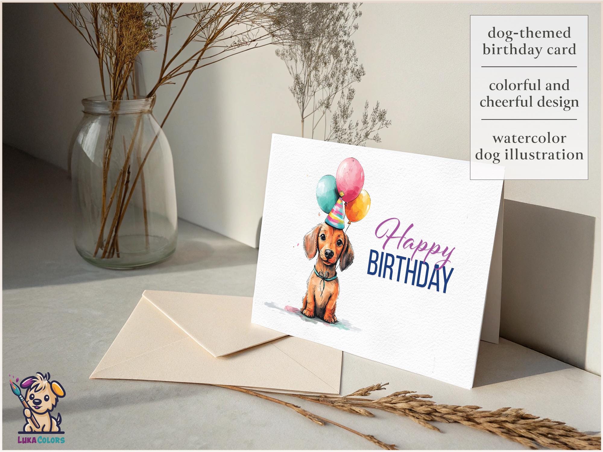 Watercolor Dog Birthday Card: Playful Illustration (PDF) - Etsy