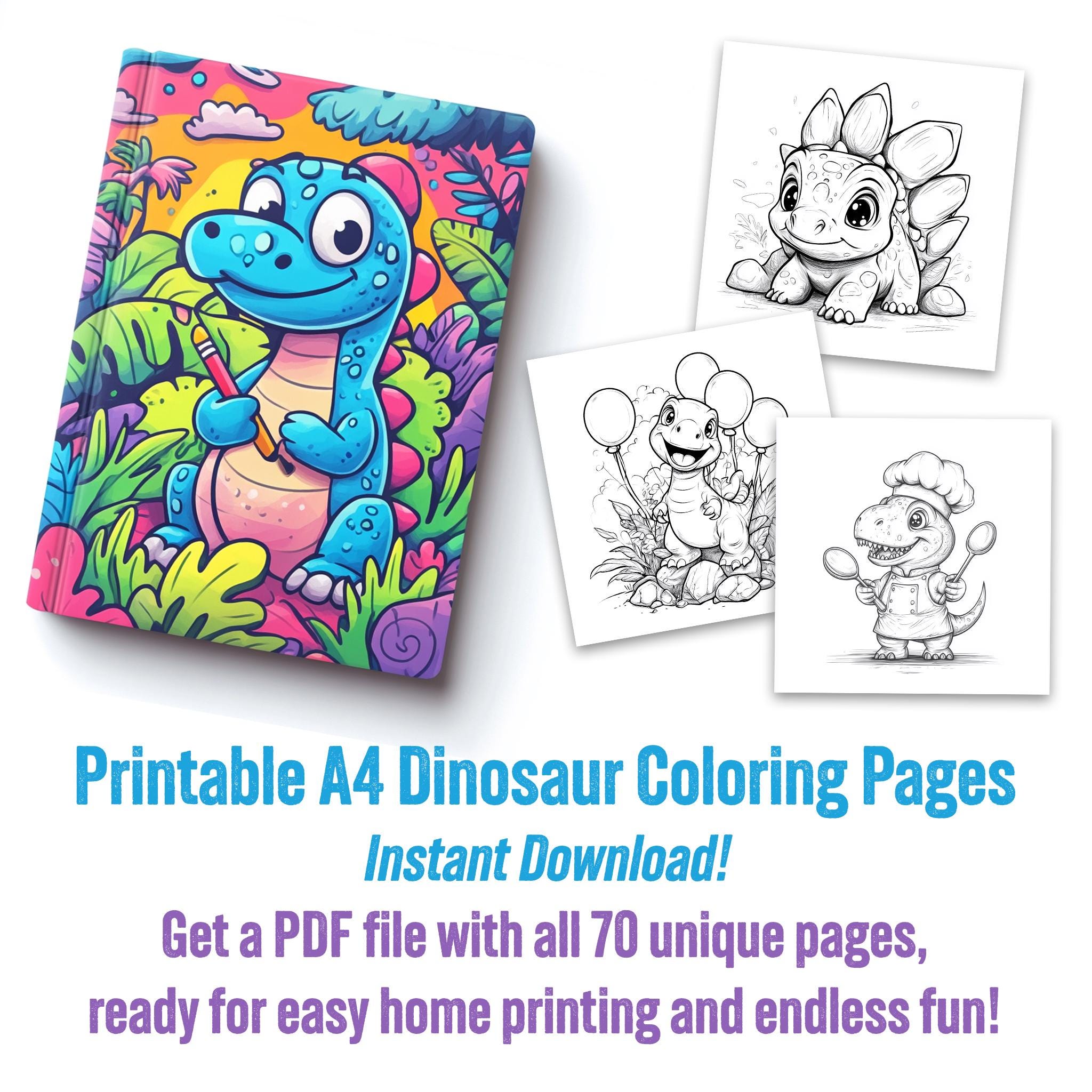 70 Dinosaur Coloring Pages Kids Dino Activity Book Printable Fun ...