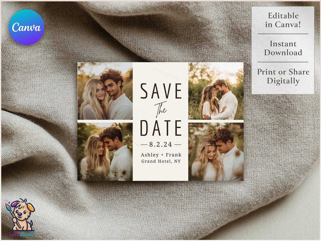 Rustic Save the Date Template, Wedding Photo Collage, 7x5 Canva ...