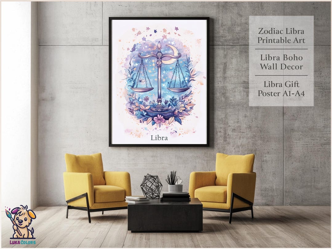 Libra Zodiac Poster, Watercolor Wall Art, Instant Download, Libra ...