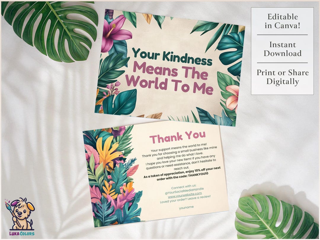 Tropical Thank You Card Template: Vibrant Canva Design (7x5, 6x4 Inches ...