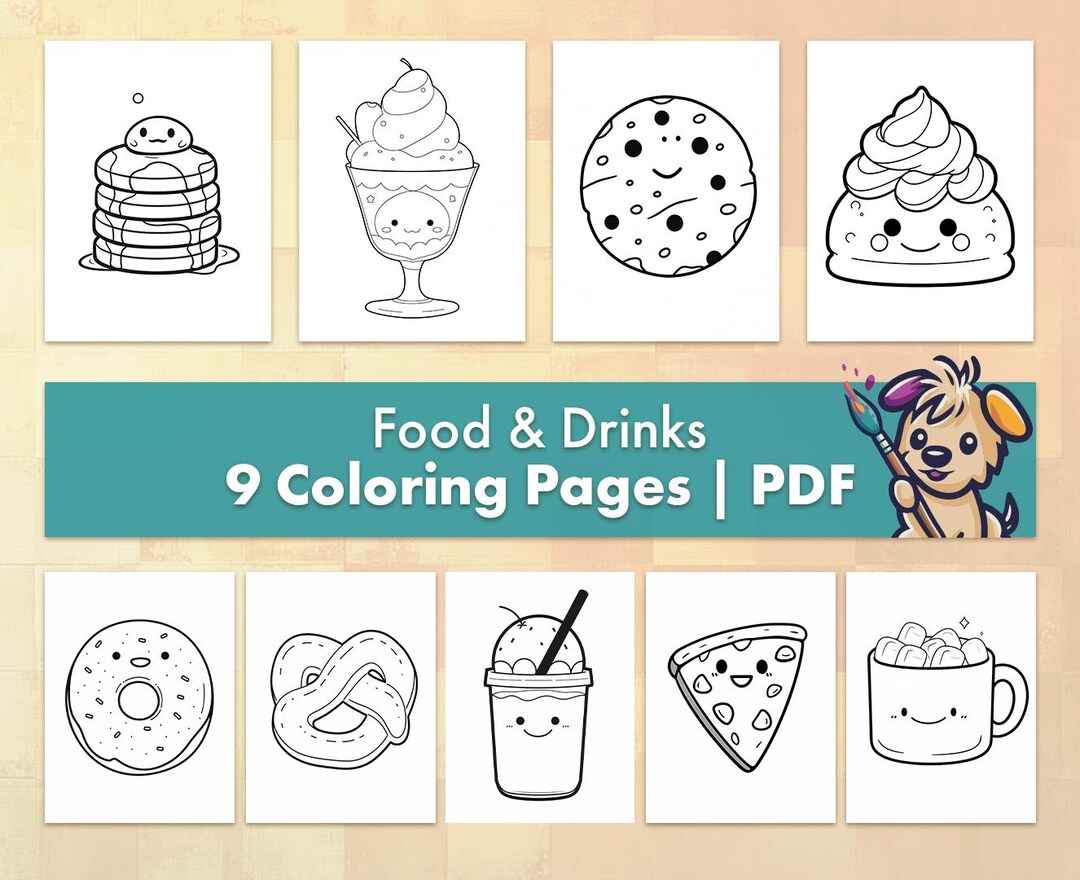 Food & Drink Coloring Pages Cute Kitchen Art Activity Book Easy ...