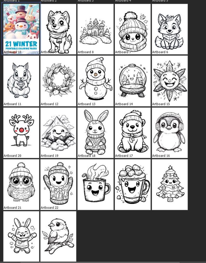 21 Cute Kawaii Winter Coloring Pages for Kids, Winter Activity Sheets ...