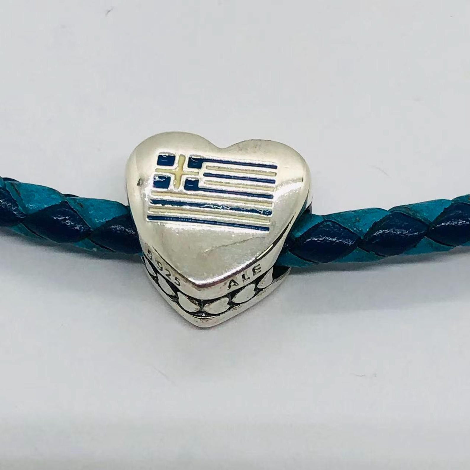 Pandora Greece Country Greek Flag Exclusive Heart Charm/birthday Travel ...