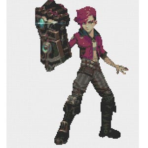 Arcane Cross Stitch Pattern League of Legends Vi With Gauntlet Pixel ...
