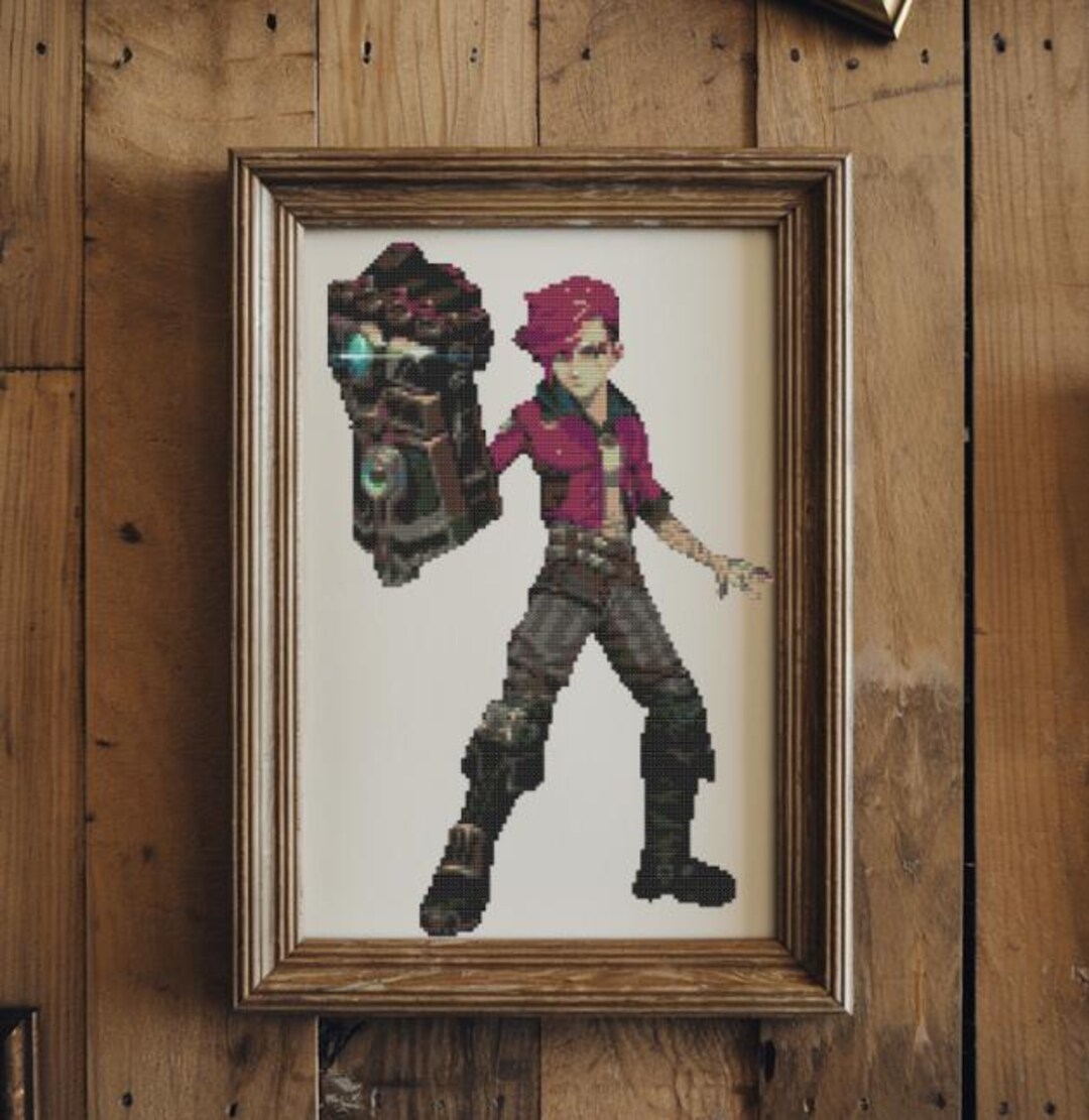 Arcane Cross Stitch Pattern League of Legends Vi With Gauntlet Pixel ...