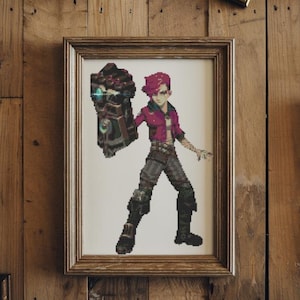 Arcane Cross Stitch Pattern League of Legends Vi With Gauntlet Pixel ...