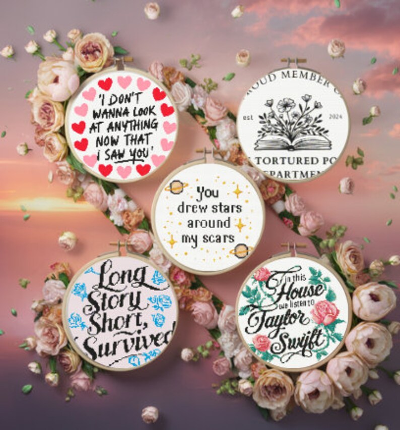 Set Bundle of 5 Taylor Swift Cross Stitch Patterns, Song Lyrics, Cute ...